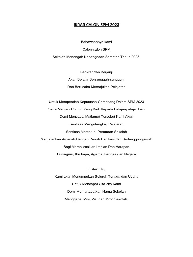 Ikrar Calon SPM 2023 | PDF