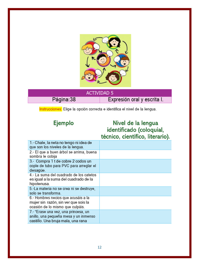 EJERCICIOS Unidad 1 Expresion Oral 1 | PDF
