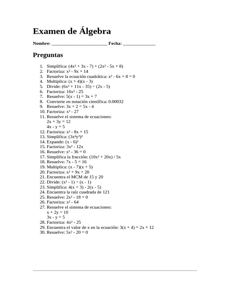 Examen de Álgebra | PDF