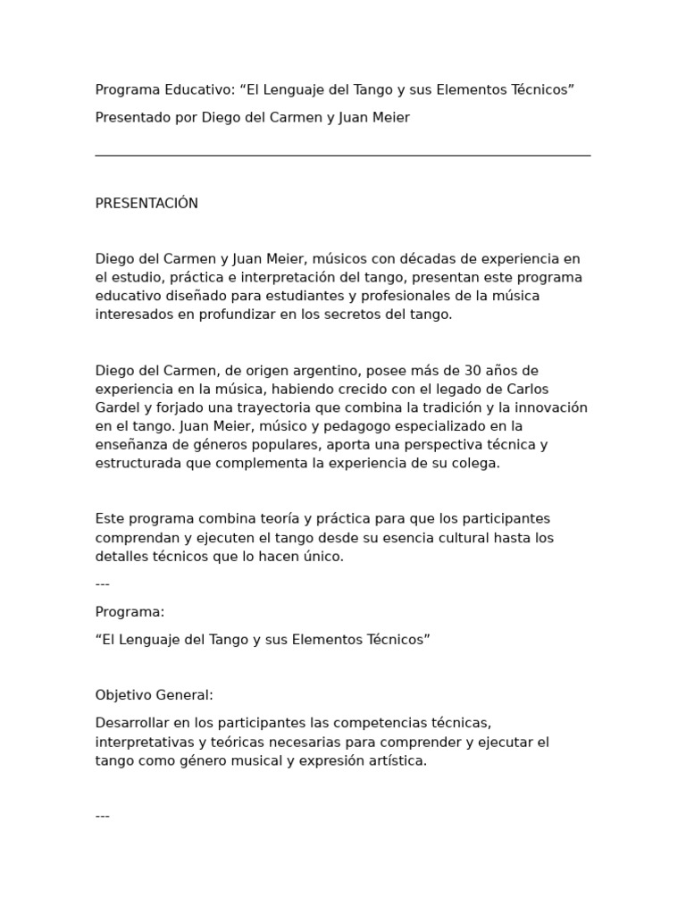 El Lenguaje Del Tango y Sus Elementos Técnicos | PDF | Musica Tango ...