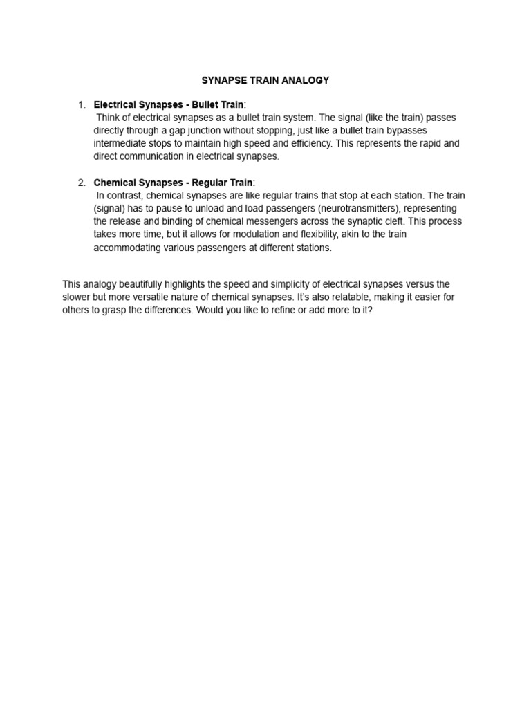 Synapse Train Analogy | PDF