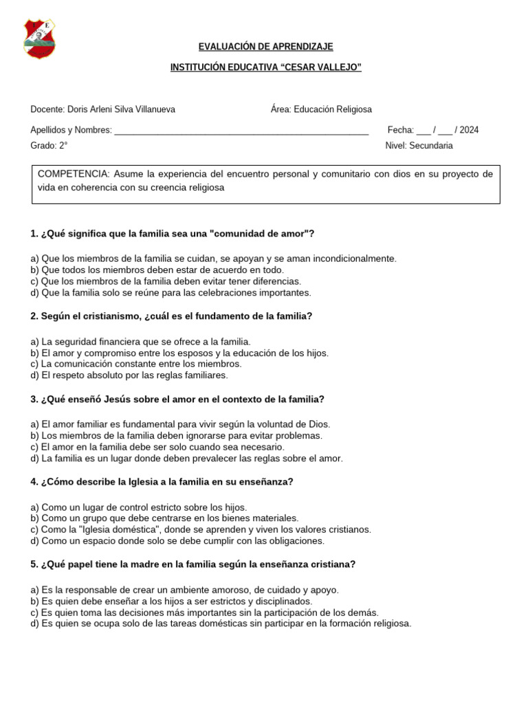 PRUEBA_SEGUNDO ASUME (2) | PDF | Familia | Amor