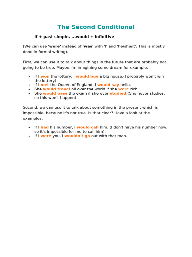 Understanding the Second Conditional | PDF