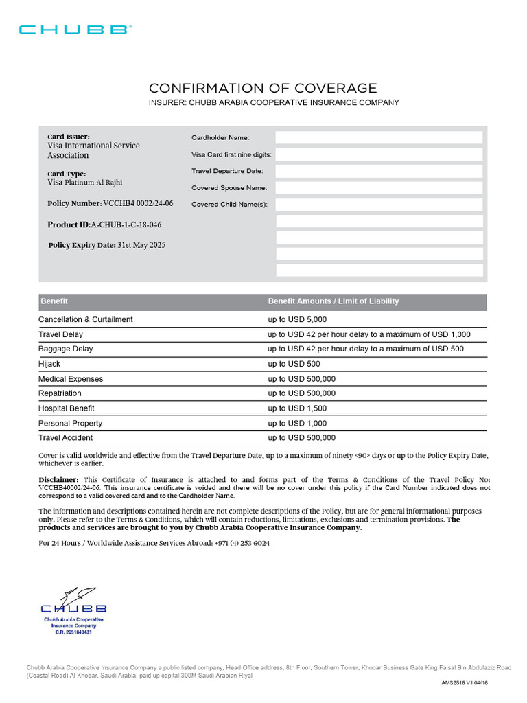 Chubb Arabia Travel Insurance Coverage | PDF | Saudi Arabia | Insurance