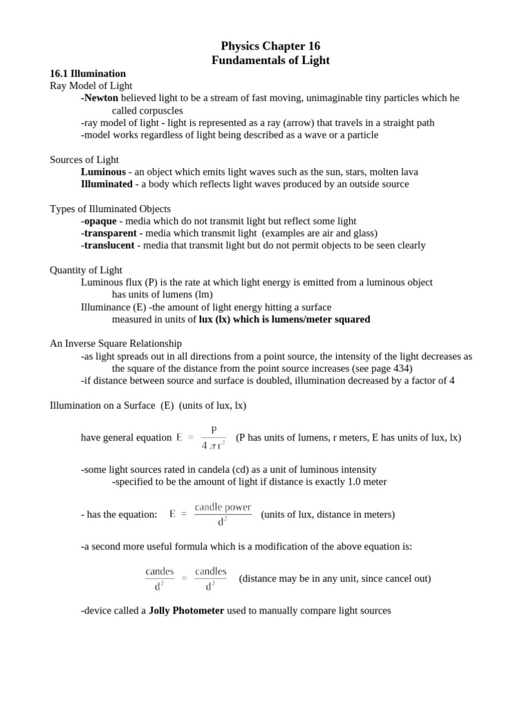 Chpt-16-Student-Notes Physics | PDF | Color | Light