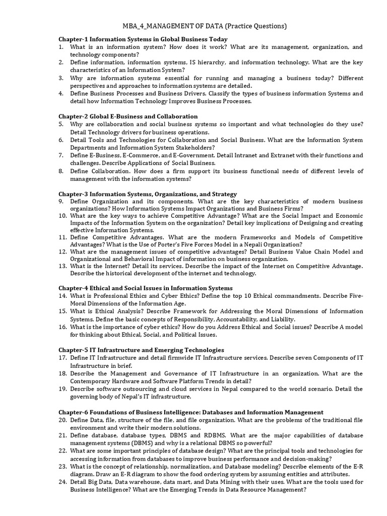 MBA Data Management Practice Questions | PDF | Computer Security | Security