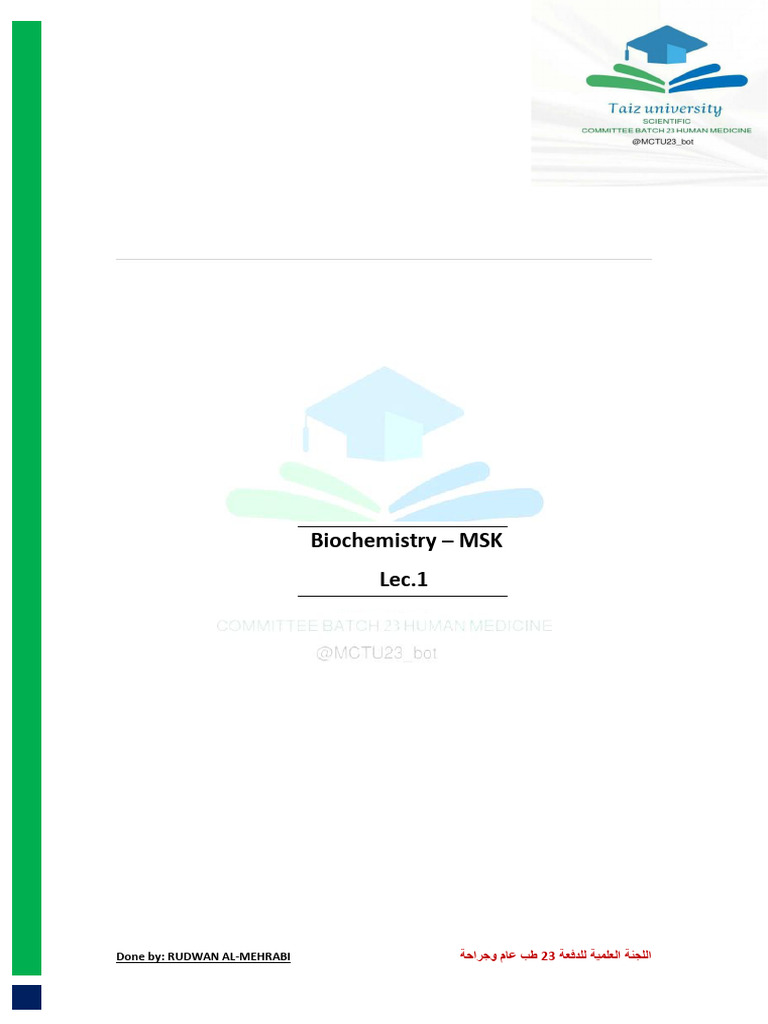 Biochemistry - MSK - L1 | PDF