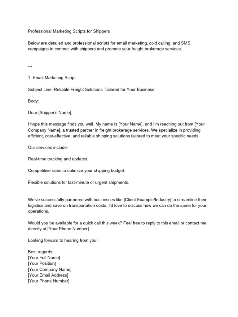 Professional Marketing Scripts for Shippers | PDF | Cargo | Freight ...