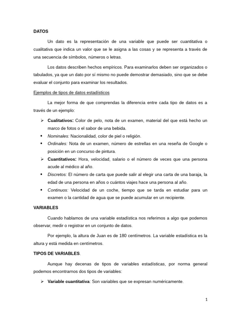 Tipos de Datos y Variables Estadísticas | PDF | Estadísticas | Nivel de medida
