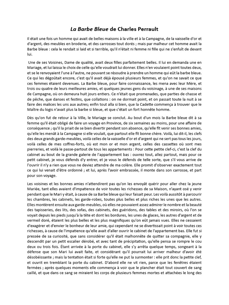 La Barbe Bleue : conte de Perrault | PDF
