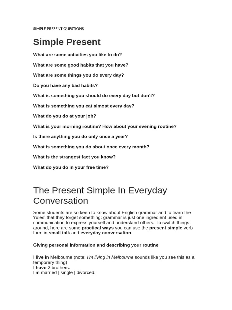 Simple Present Questions | PDF