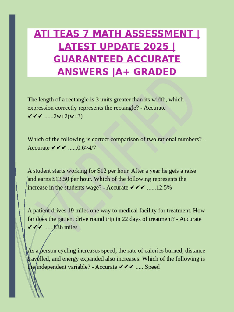 TEAS 7 Math Assessment Overview | PDF | Muffin | Inch