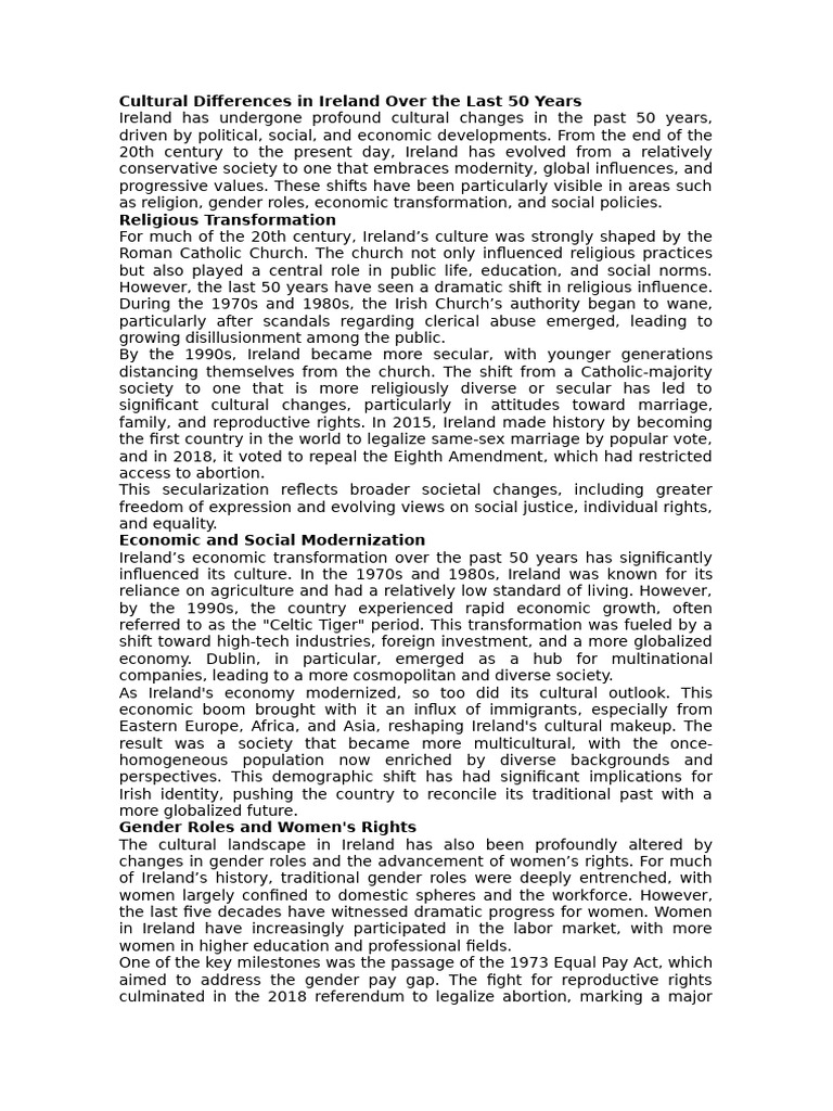 Cultural Differences in Ireland Over The Last 50 Years | PDF | Ireland ...