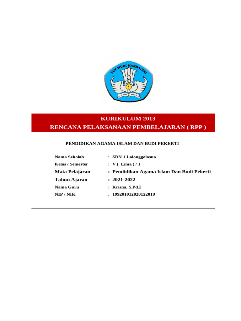 RPP Pai Kelas 5 Ganjil & Genap 2021-2022 | PDF