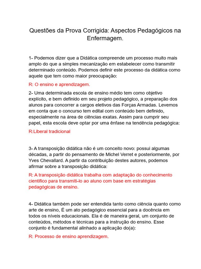 Cópia de Questões Da Prova Corrigida | PDF | Pedagogia | Aprendizado