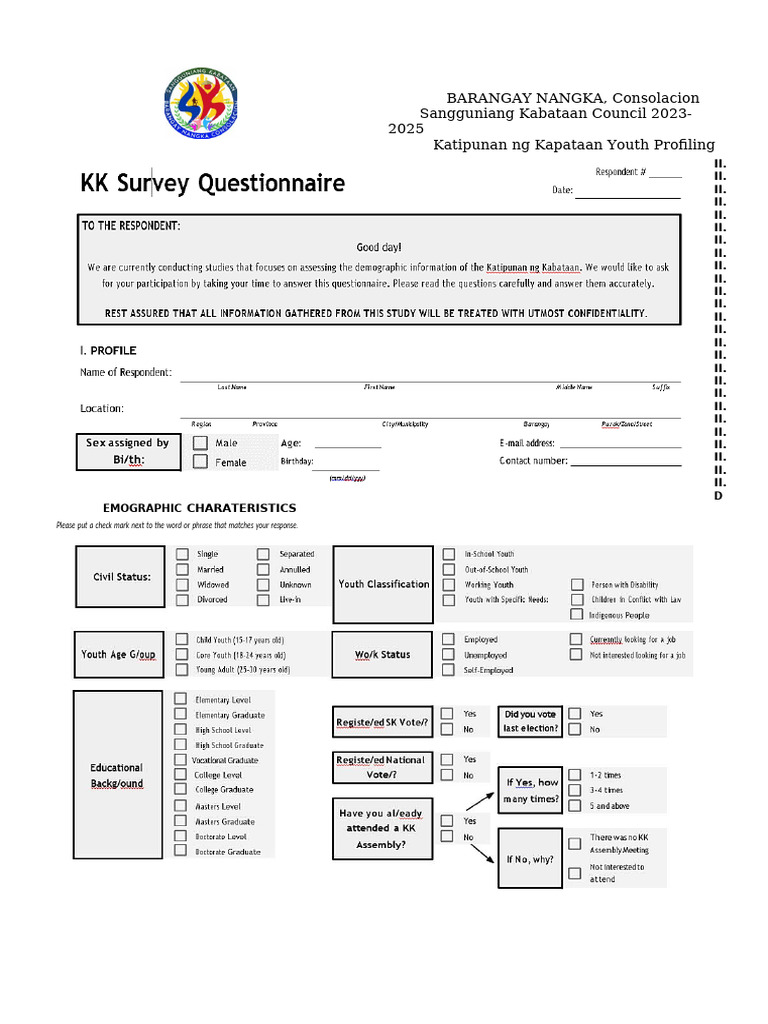 BARANGAY NANGKA YOUTH PROFILING | PDF