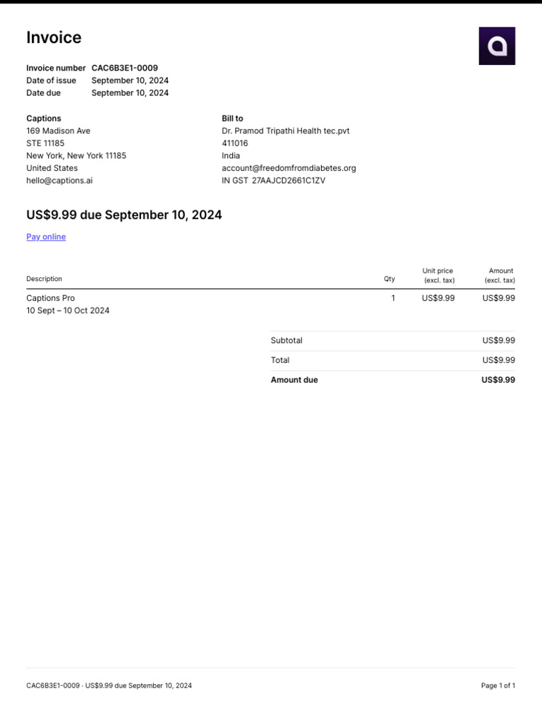 Invoice CAC6B3E1 0009 | PDF