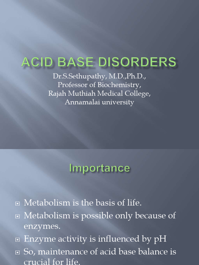Lecture 8 Acid-Base Disorders | PDF | Acid | Acid Dissociation Constant