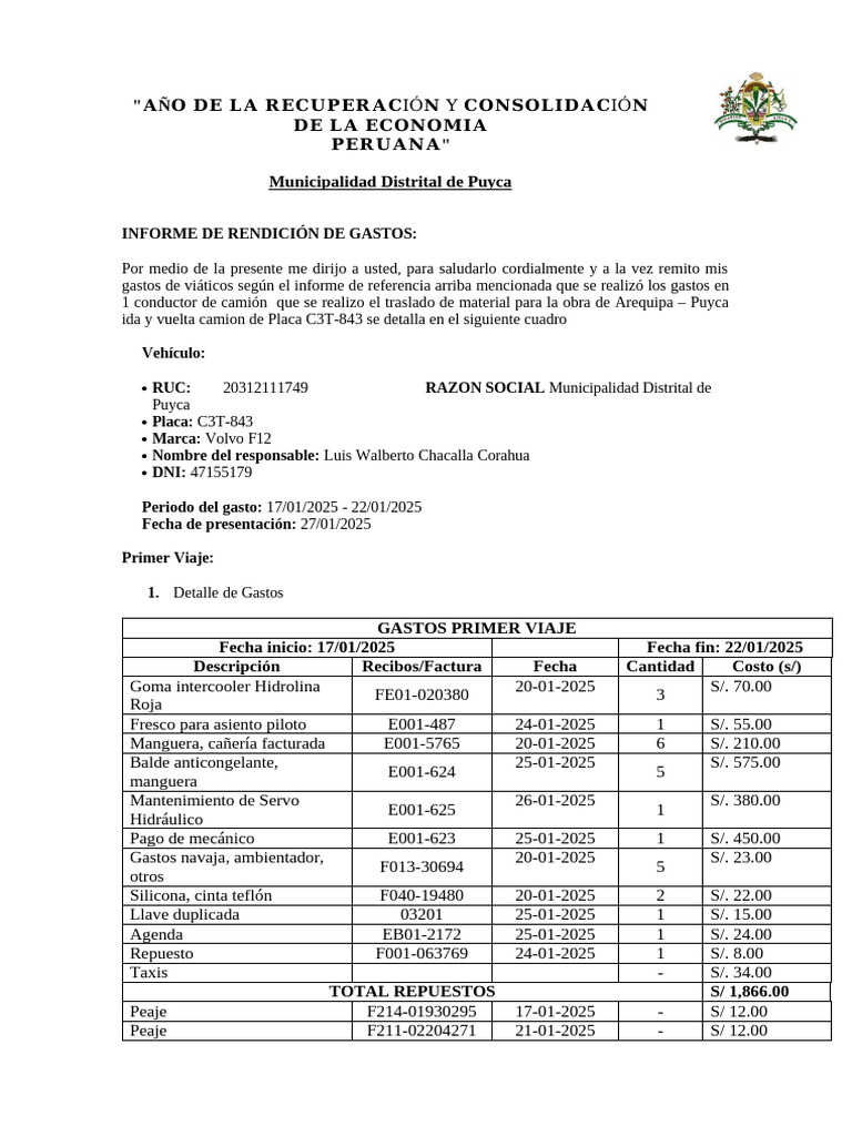 Informe de Rendicion de Gastos | PDF