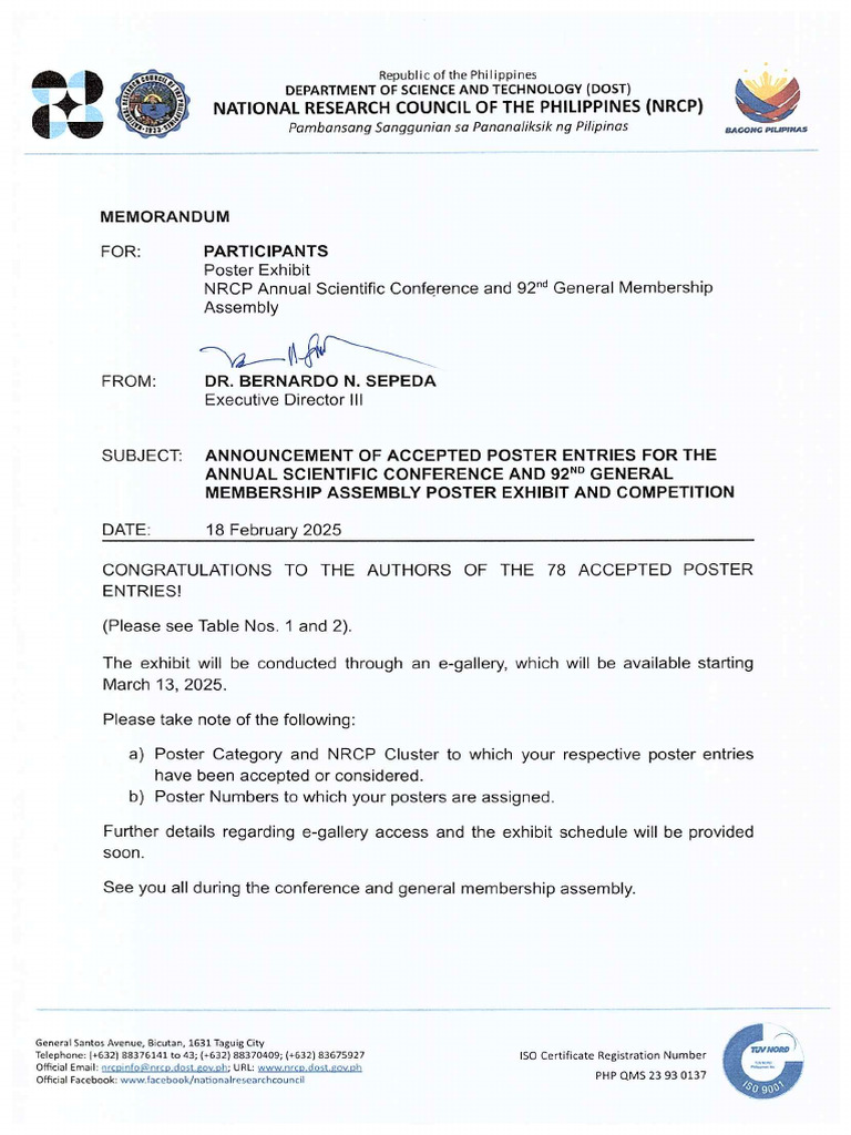 Memo - Accepted Posters for 2025 ASC and 92nd GMA | PDF