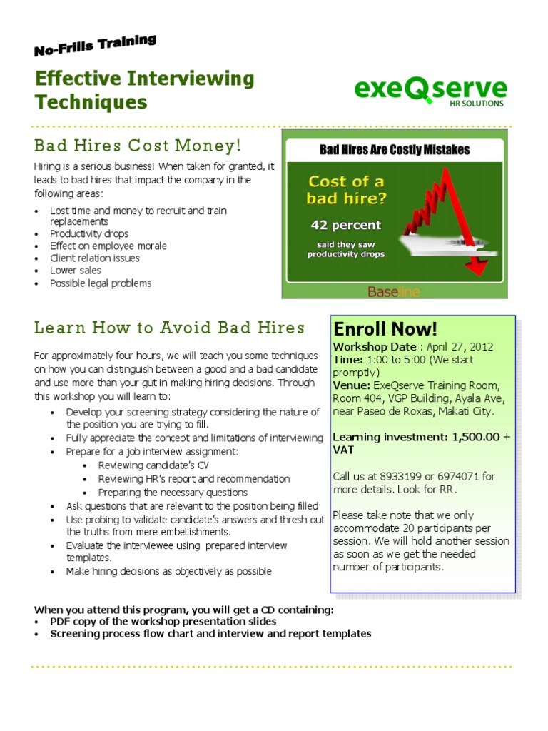 Effective Interviewing Techniques - April 27, 2012 | PDF | Fee | Job ...