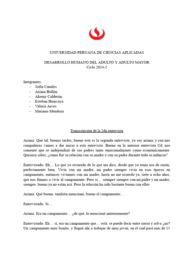 Transcripción de La 2da Entrevista | PDF | Adultos