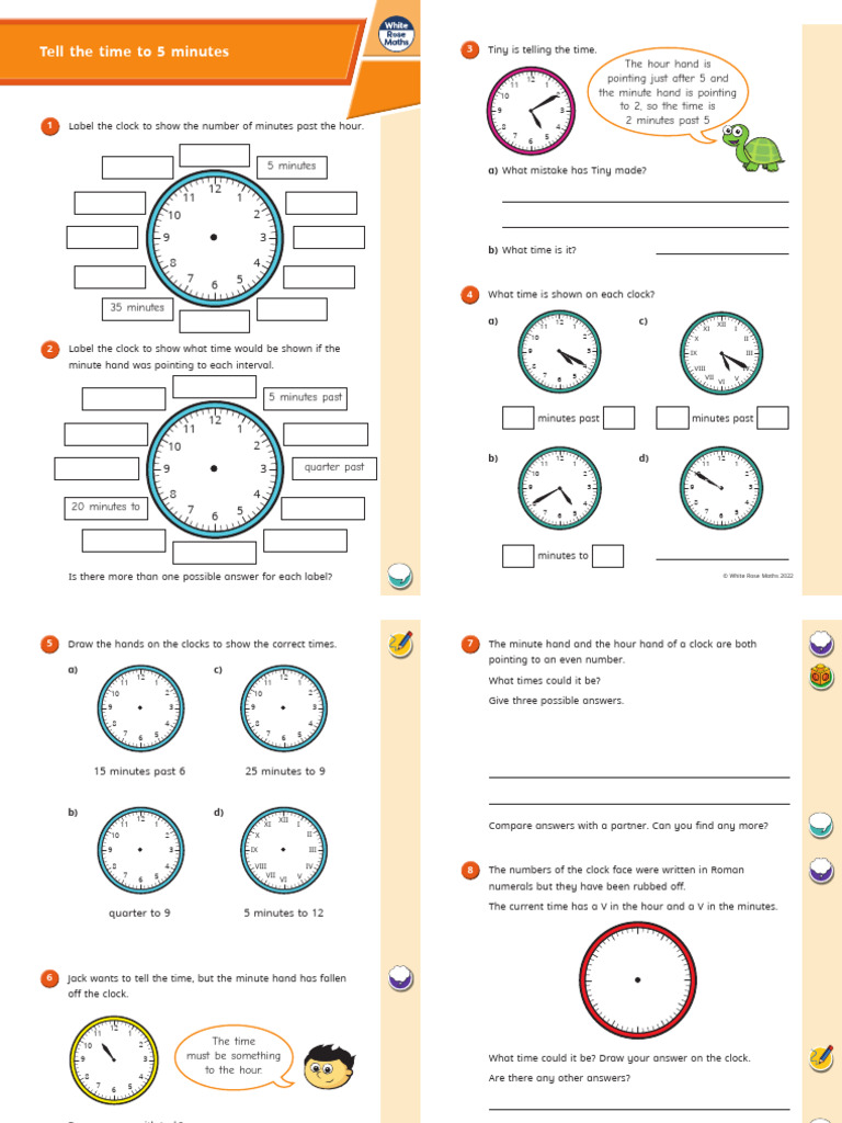 Y3 Summer Block 3 Wo2 Tell The Time To 5 Minutes 2022 | PDF | Horology