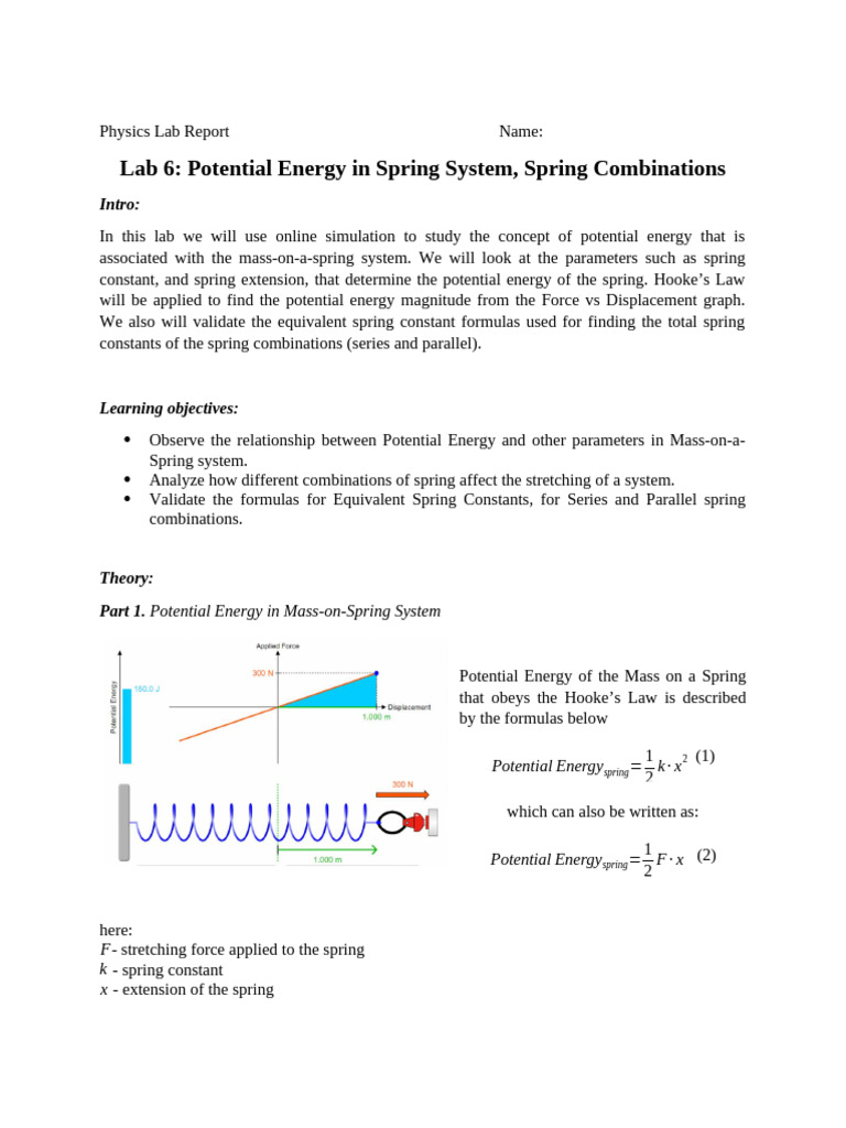 .PHY Lab 6 Spring Combination and Potential Energy - 1708409610000 ...