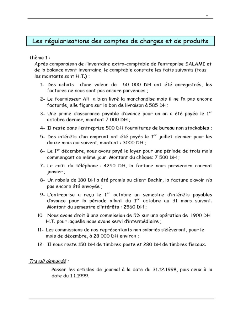 Regularisation Charges Produits Exercices | PDF | Facture | Comptabilité financière