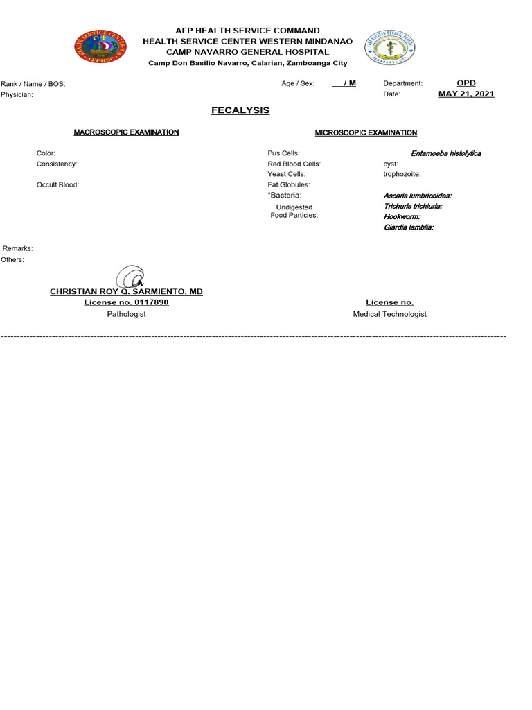 Fecalysis Result | PDF