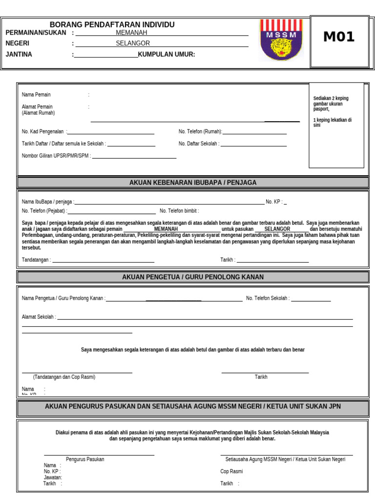 Borang Pendaftaran M01 | PDF
