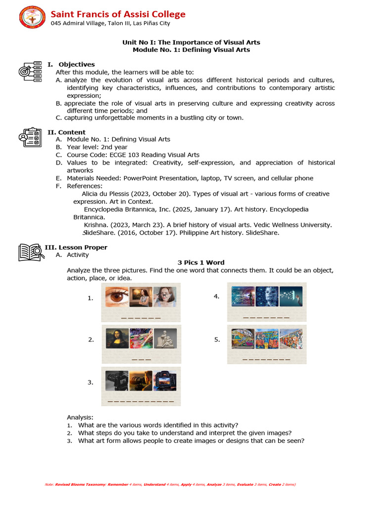 Module 1 Reading Visual Arts | PDF | The Arts | Paintings