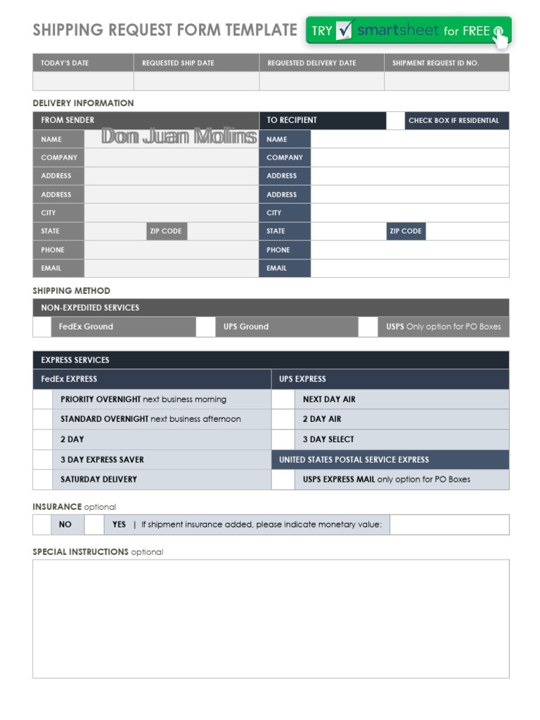 IC Shipping Request Form 9308 - PDF | PDF