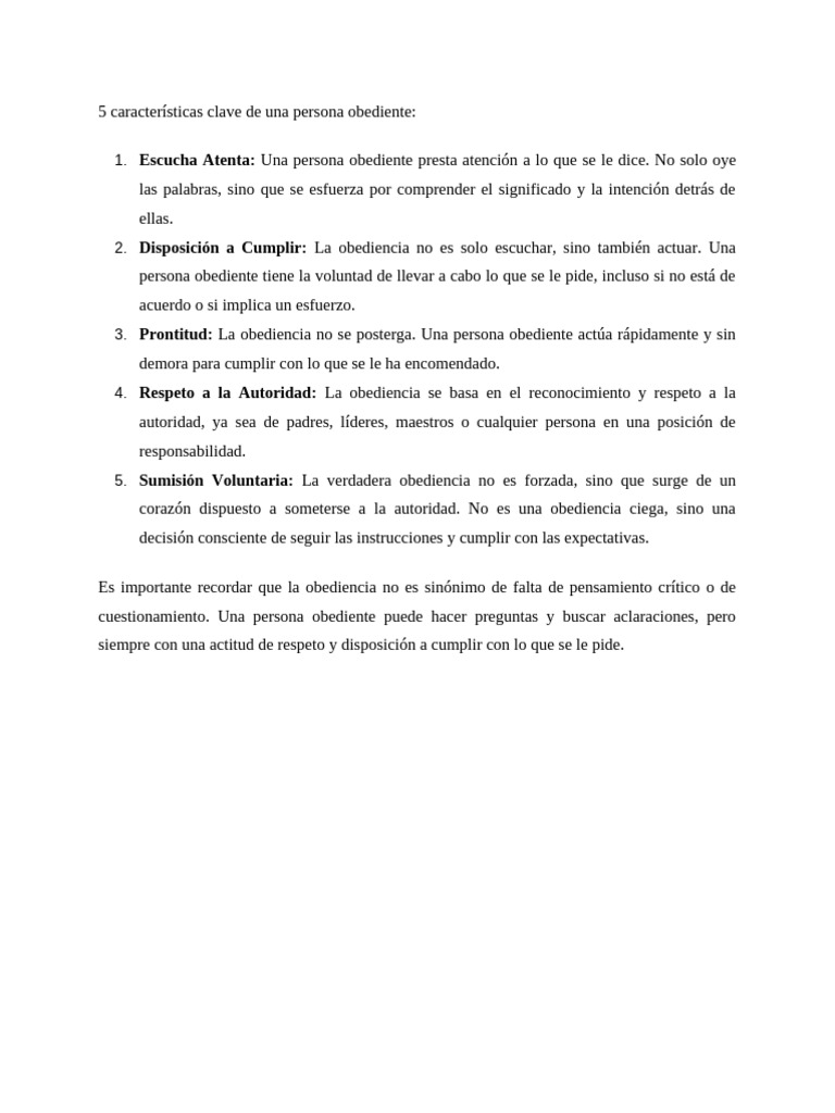 Características de la Obediencia | PDF