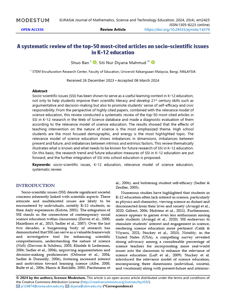 Socio Scientific Issues | PDF | Systematic Review | Science