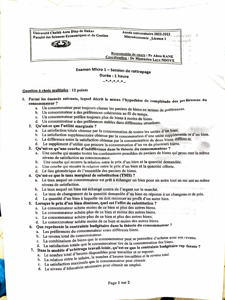 Micro1 Rattrapage L1 2024 | PDF