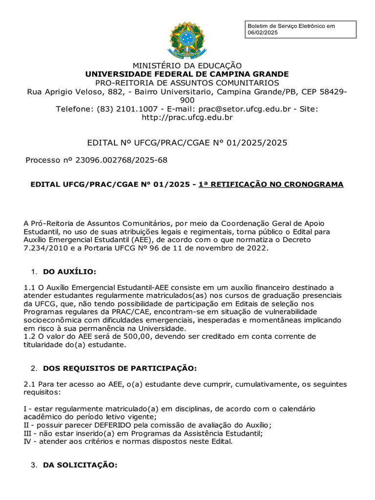 Edital PRAC 01 2025 Retificacao | PDF