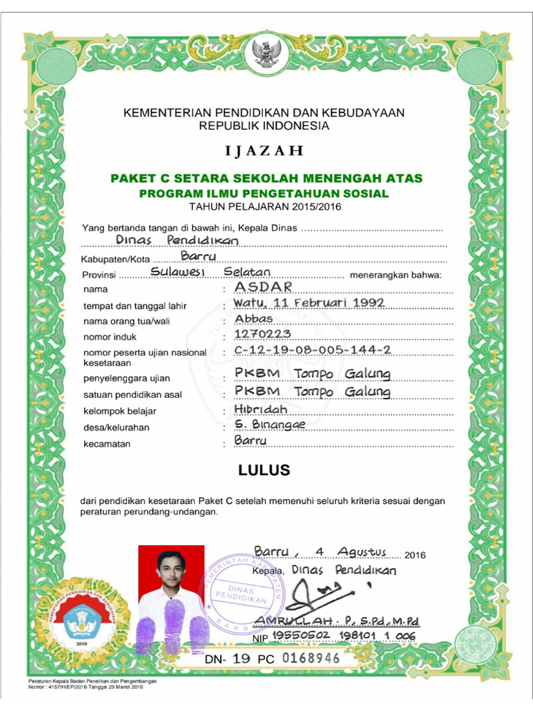 Ijazah Paket C Asdar Maupe | PDF