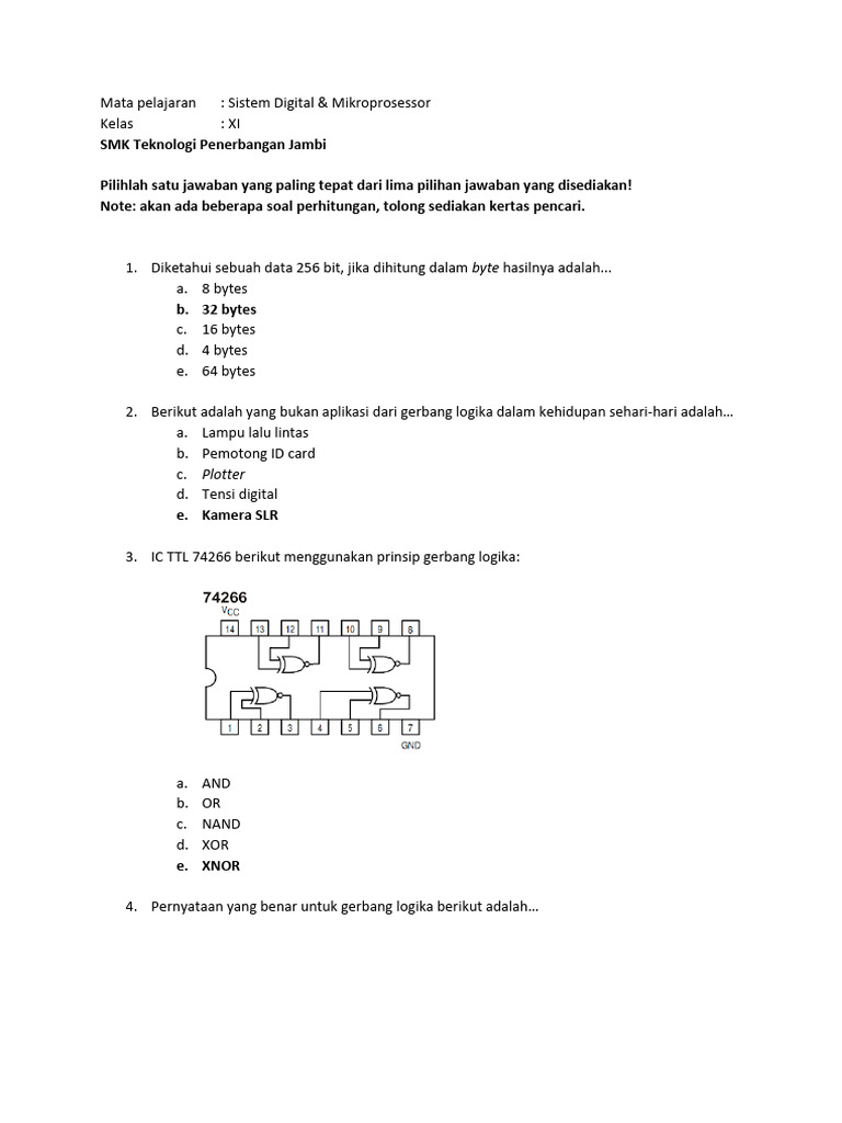 Bank Soal Sistem Digital & Mikroprosessor - Gerbang Logika | PDF