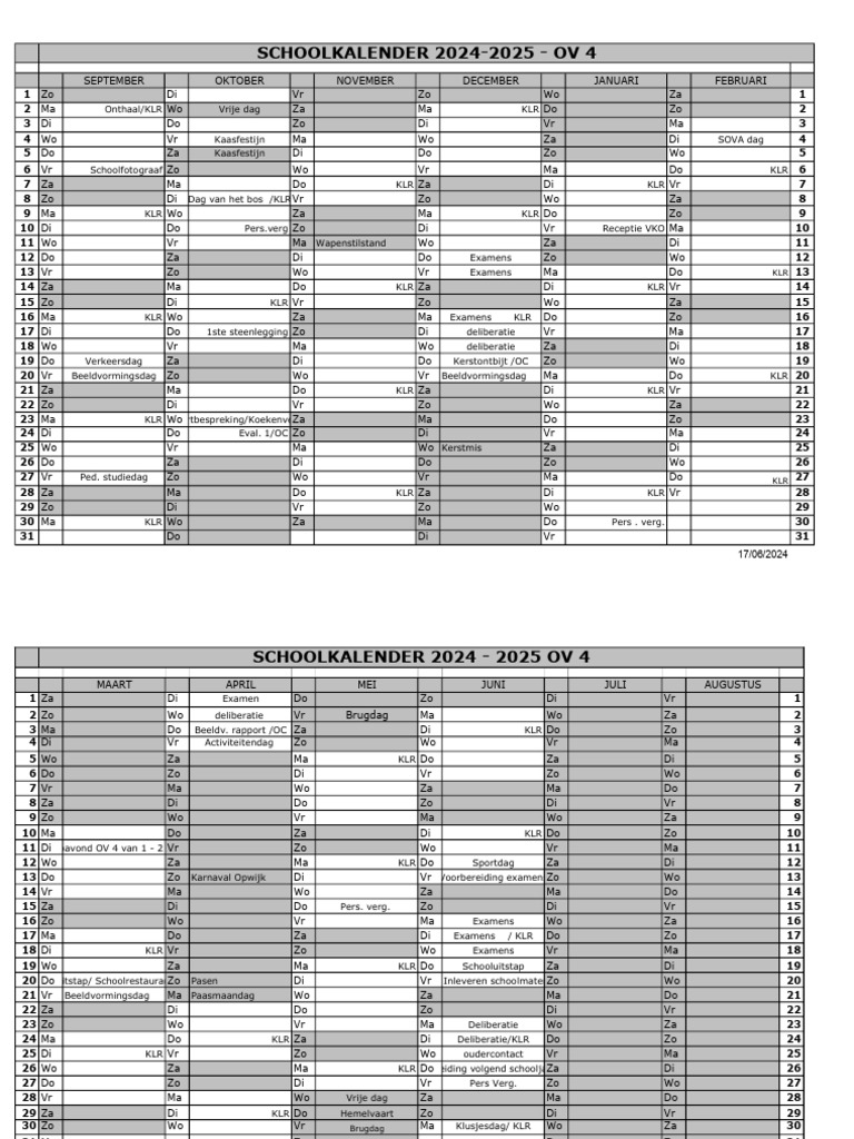 Jaarkalender 2024 2025 OV4 | PDF