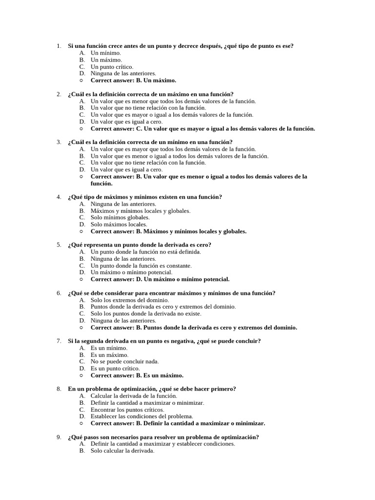 Conceptos Clave de Máximos y Mínimos en Funciones | PDF | Optimización Matemática | Función ...