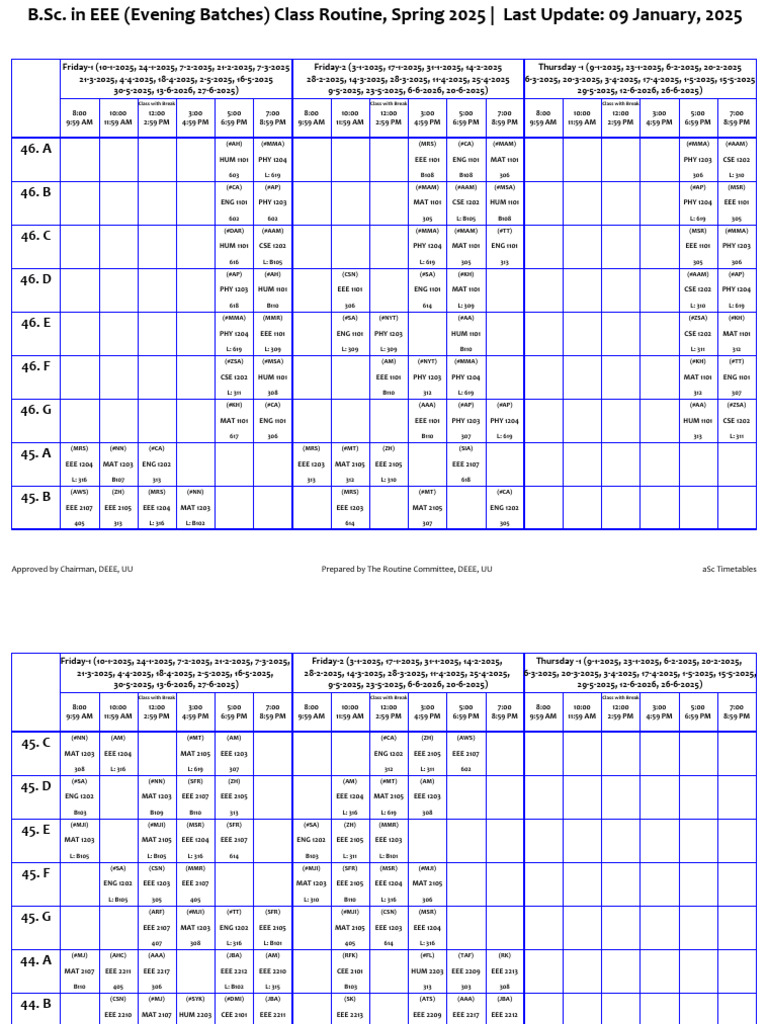 B.Sc. EEE Evening Class Schedule 2025 | PDF