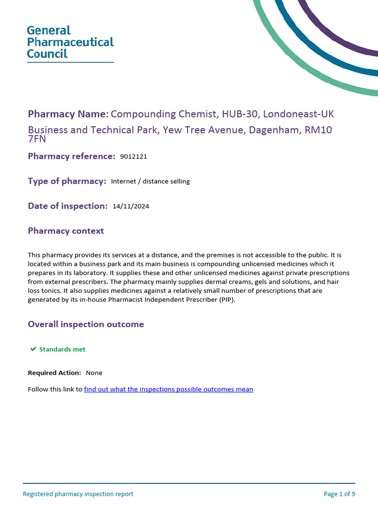 Compounding Chemist-9012121-Inspection-Report | PDF | Pharmacy | Medical Prescription