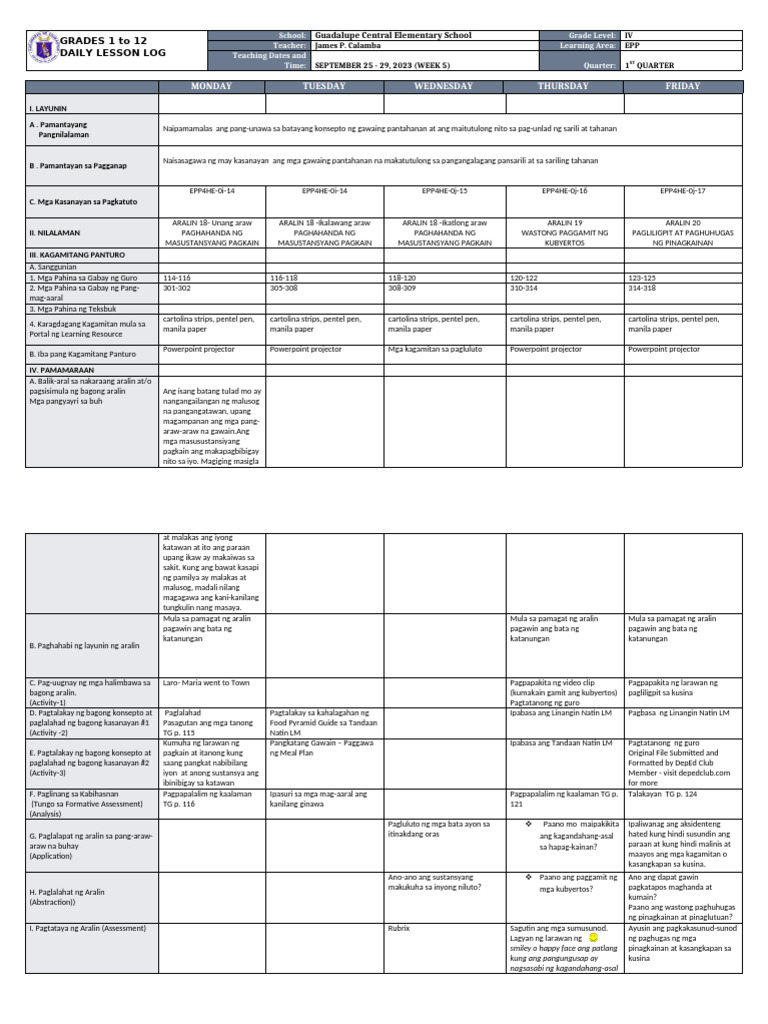 DLL - Epp 4 - Q1 - W5 | PDF