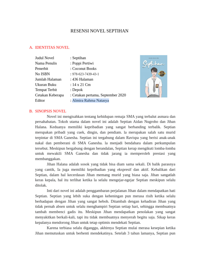 Resensi Novel Septihan oleh Poppi Pertiwi | PDF