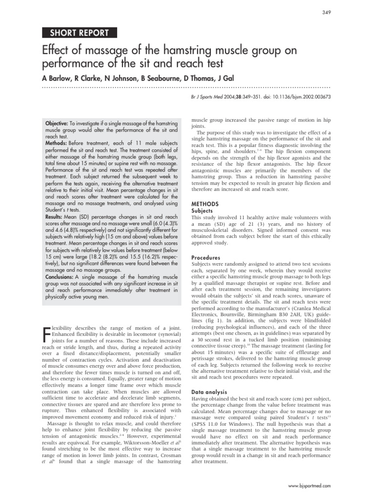 Massage, Hamstring Sit & Reach | PDF | Anatomical Terms Of Motion | Massage