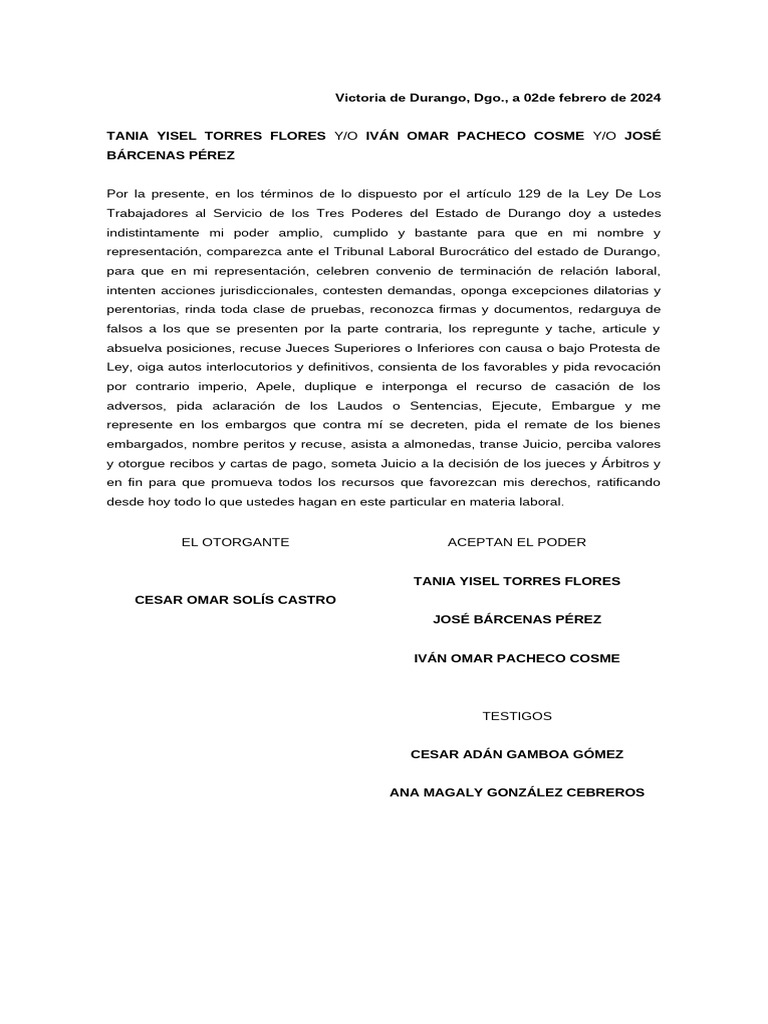 Poder Laboral Cesar Omar Solís | PDF