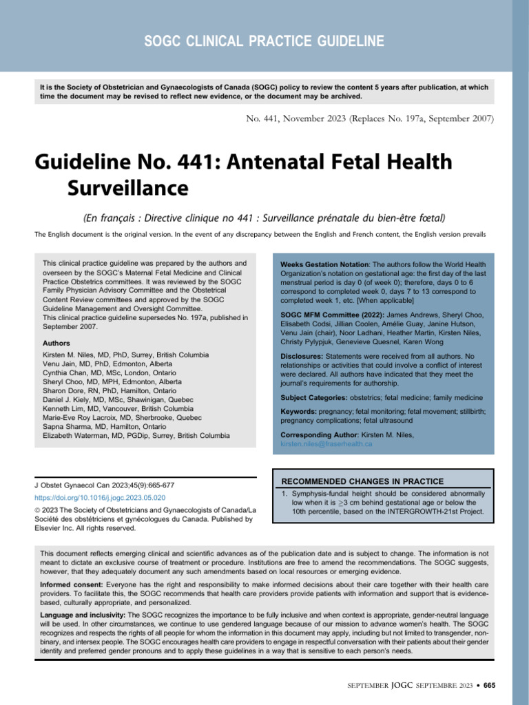 No. 441 - Antenatal Fetal Health Surveillance | PDF | Prenatal ...