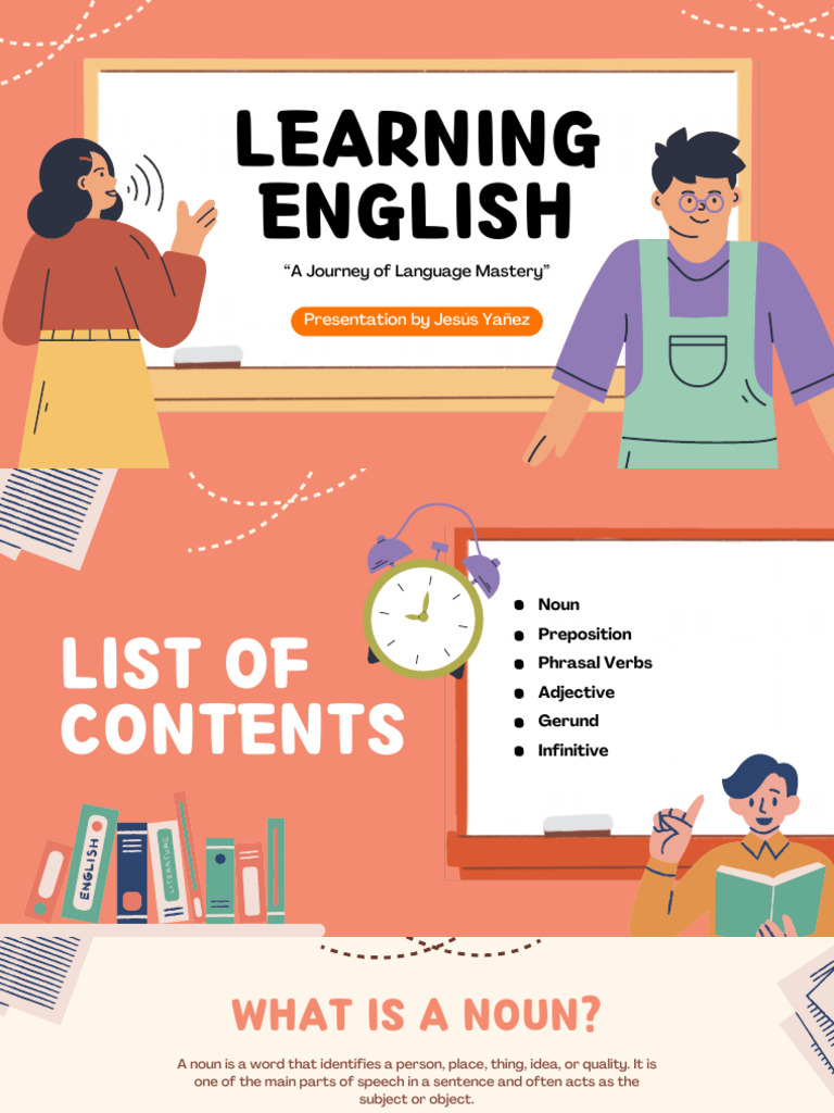 Orange and Cream Illustrative Learning English Presentation | PDF ...