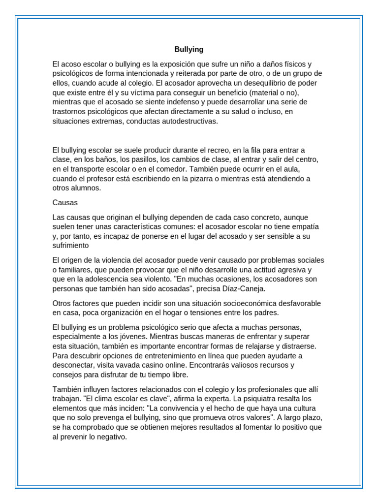 Tipos y causas del bullying escolar | PDF | Acoso cibernético | Agresión